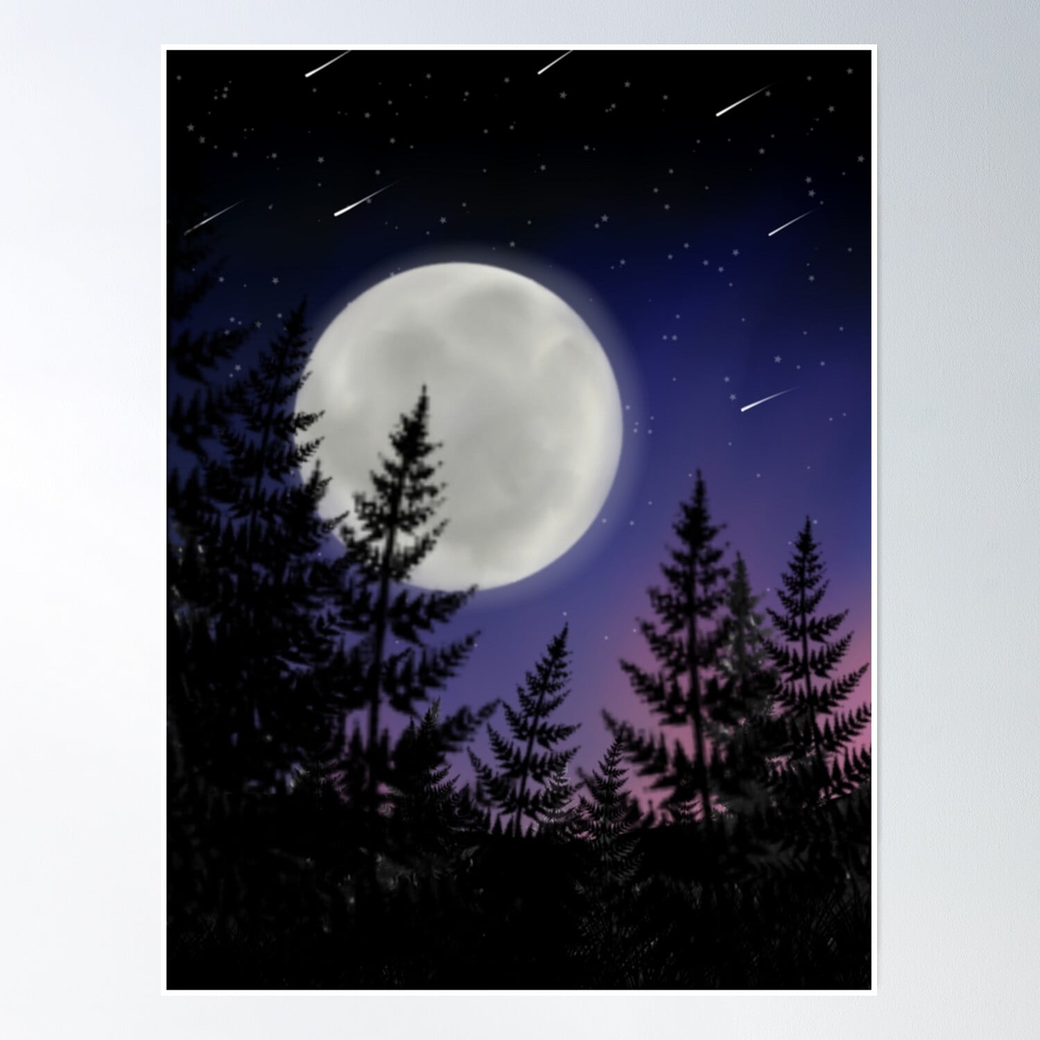 Dark Night Forest Moonlight Nightscape Poster Wall Art, Modern Wall ...