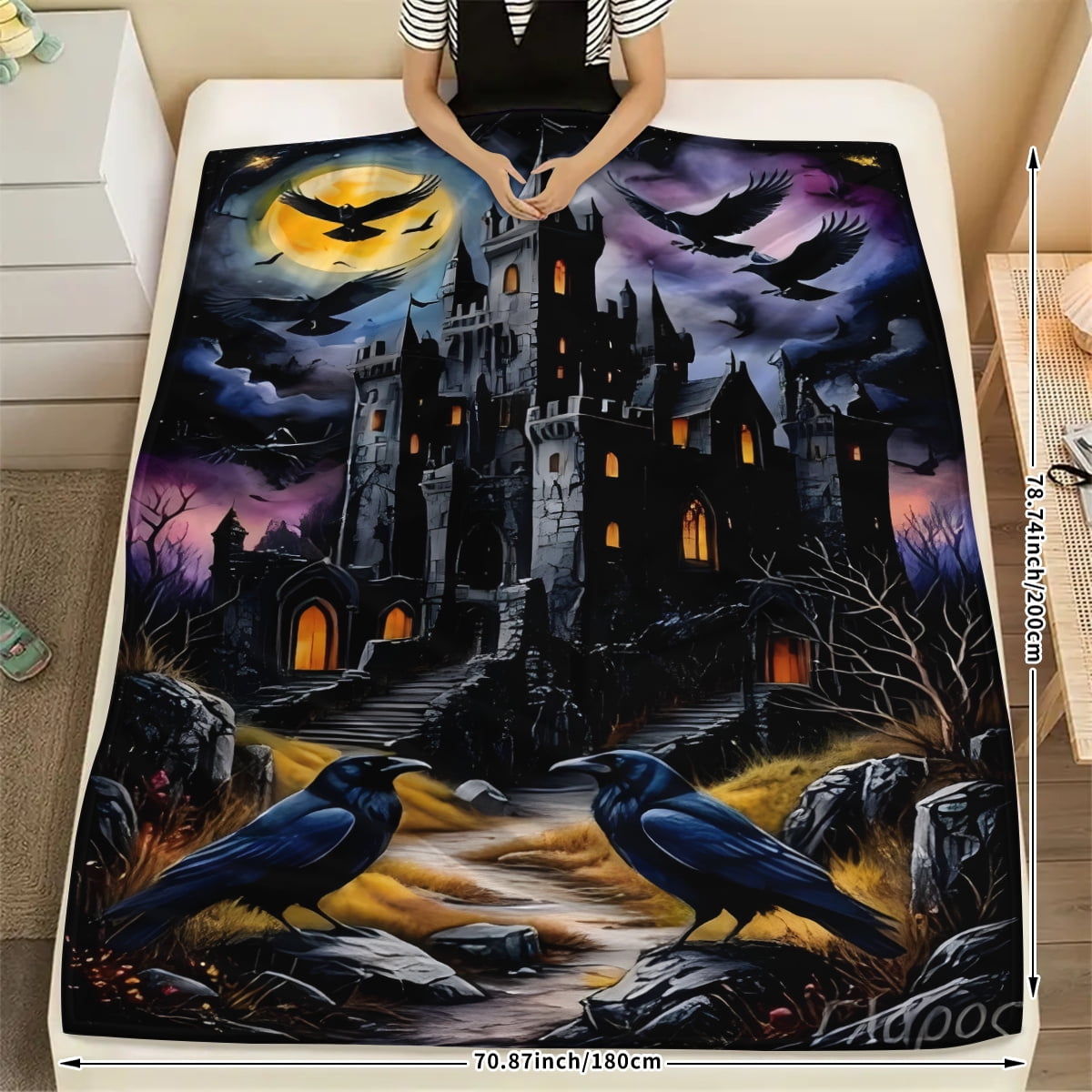 Dark Night Gothic Castle Raven Blanket - Soft, Warm, Multi-Functional ...