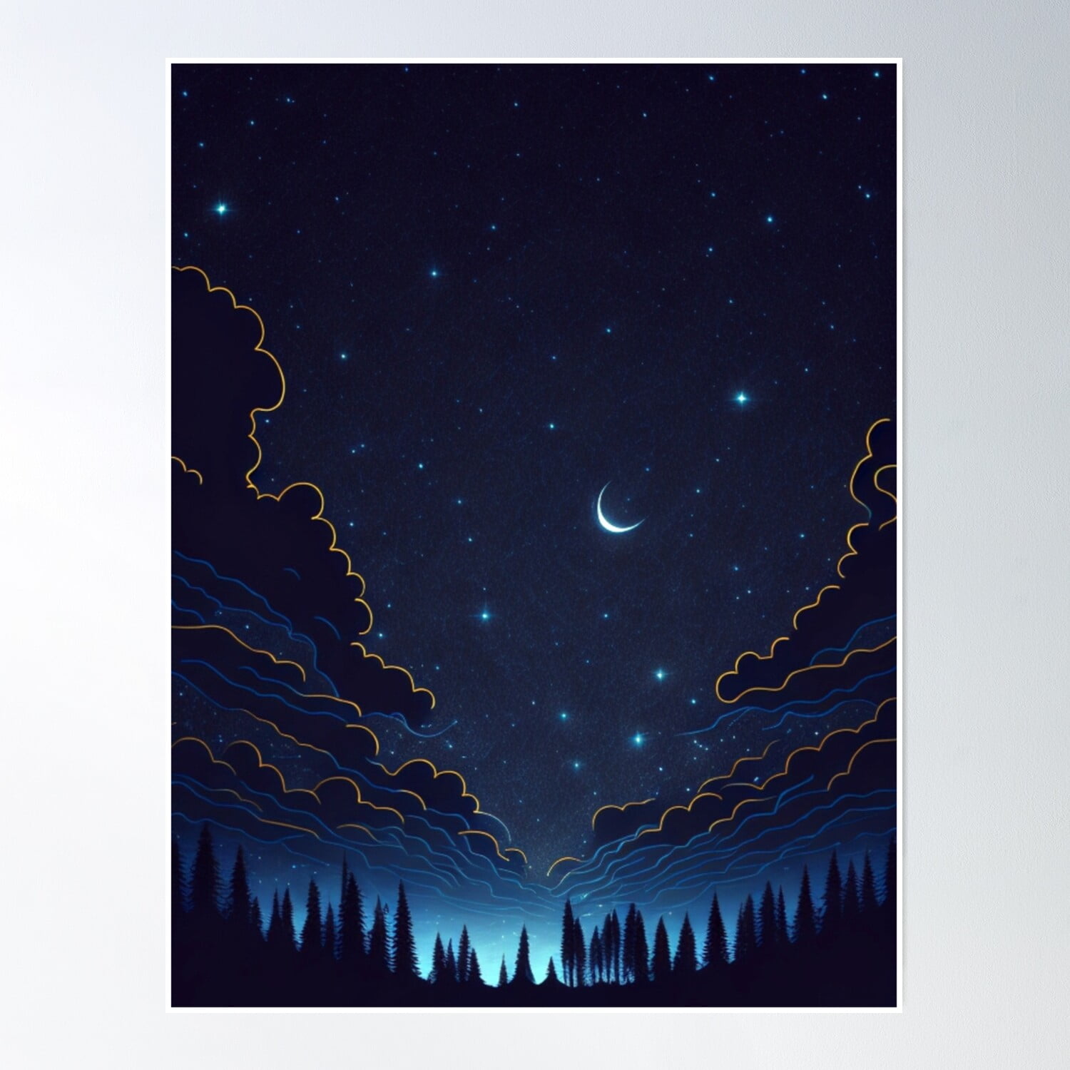 Dark Night Sky Composition With The Moon And Stars Poster Wall Art ...