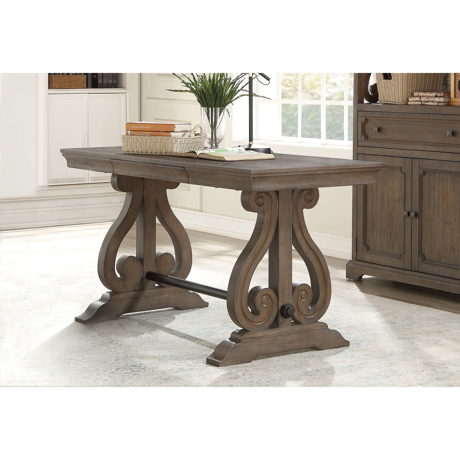 Dark Oak Acacia Veneer Writing Desk for Office - Offers Storage and ...