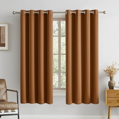 Dark Oak Brown Grommet Room Darkening Curtains 52 x 63 Inches, 2 Panels ...