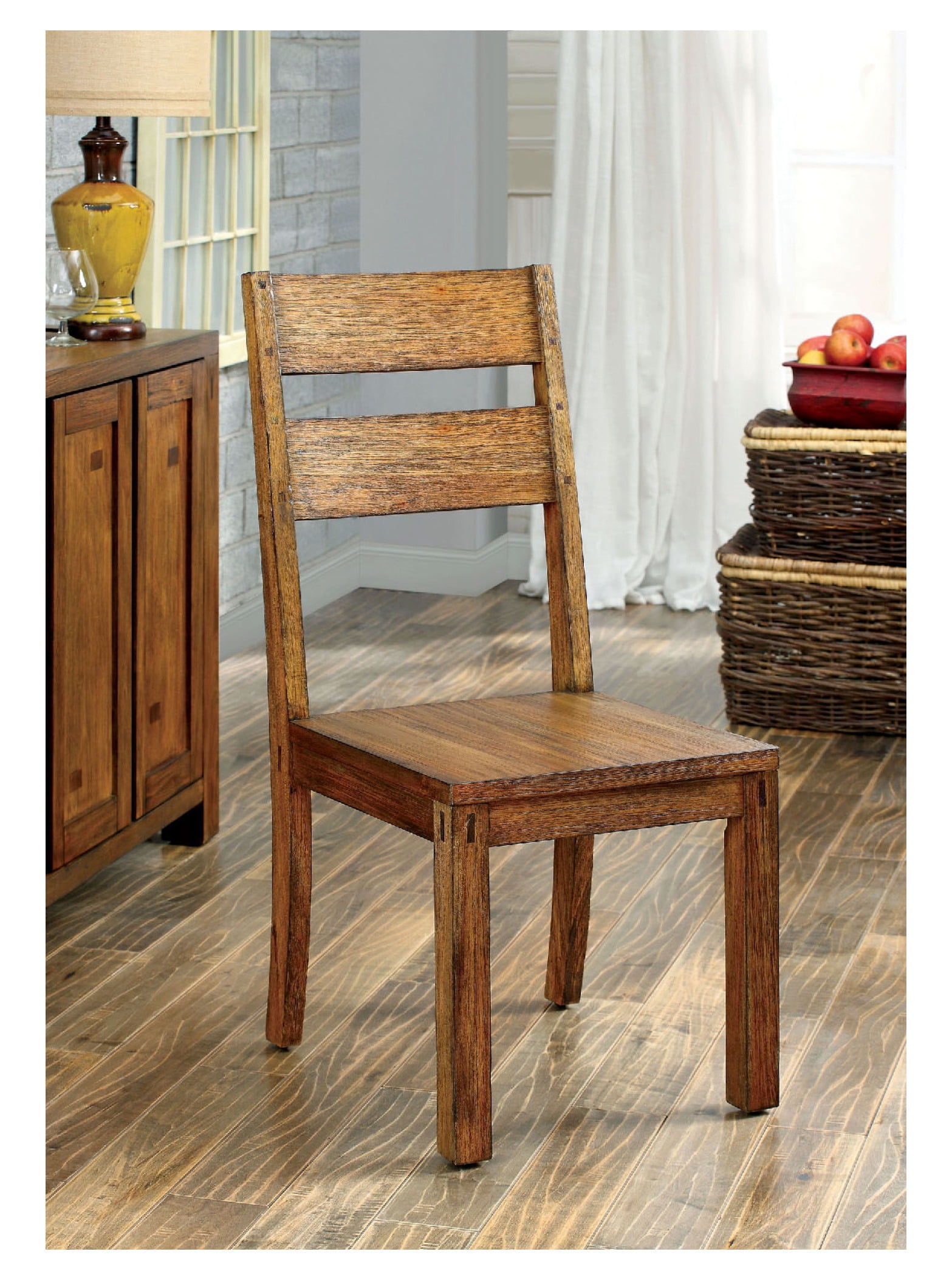 Dark Oak Rustic Style Solid wood Kitchen Set of 2pc Dining Chairs Panel ...