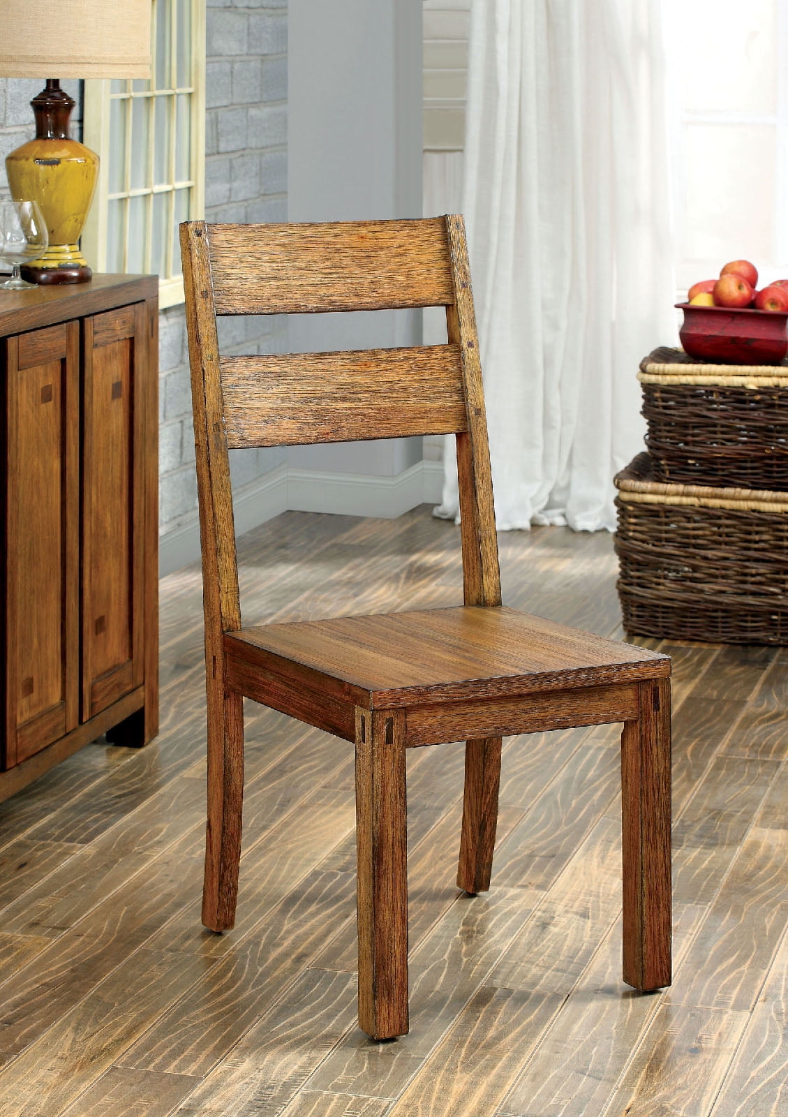 Dark Oak Rustic Style Solid wood Kitchen Set of 2pc Dining Chairs Panel ...