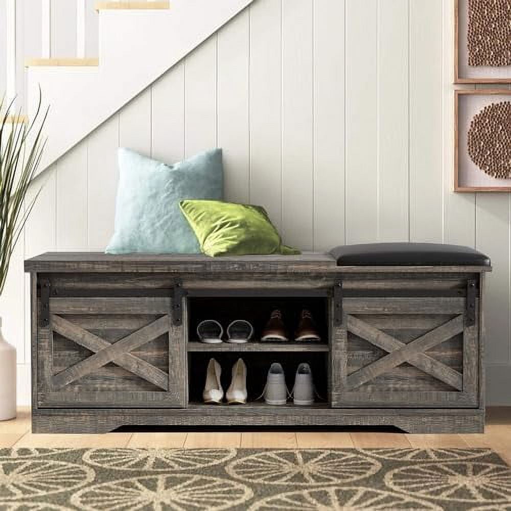 Dark Oak Shoe Bench with Storage, Modern X Barn Door, Farmhouse ...