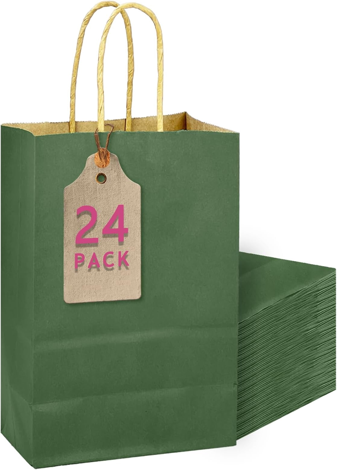 Dark Olive Bag with Handles 24 count Paper Bags -10.6"x8.3"x4.3"Party ...