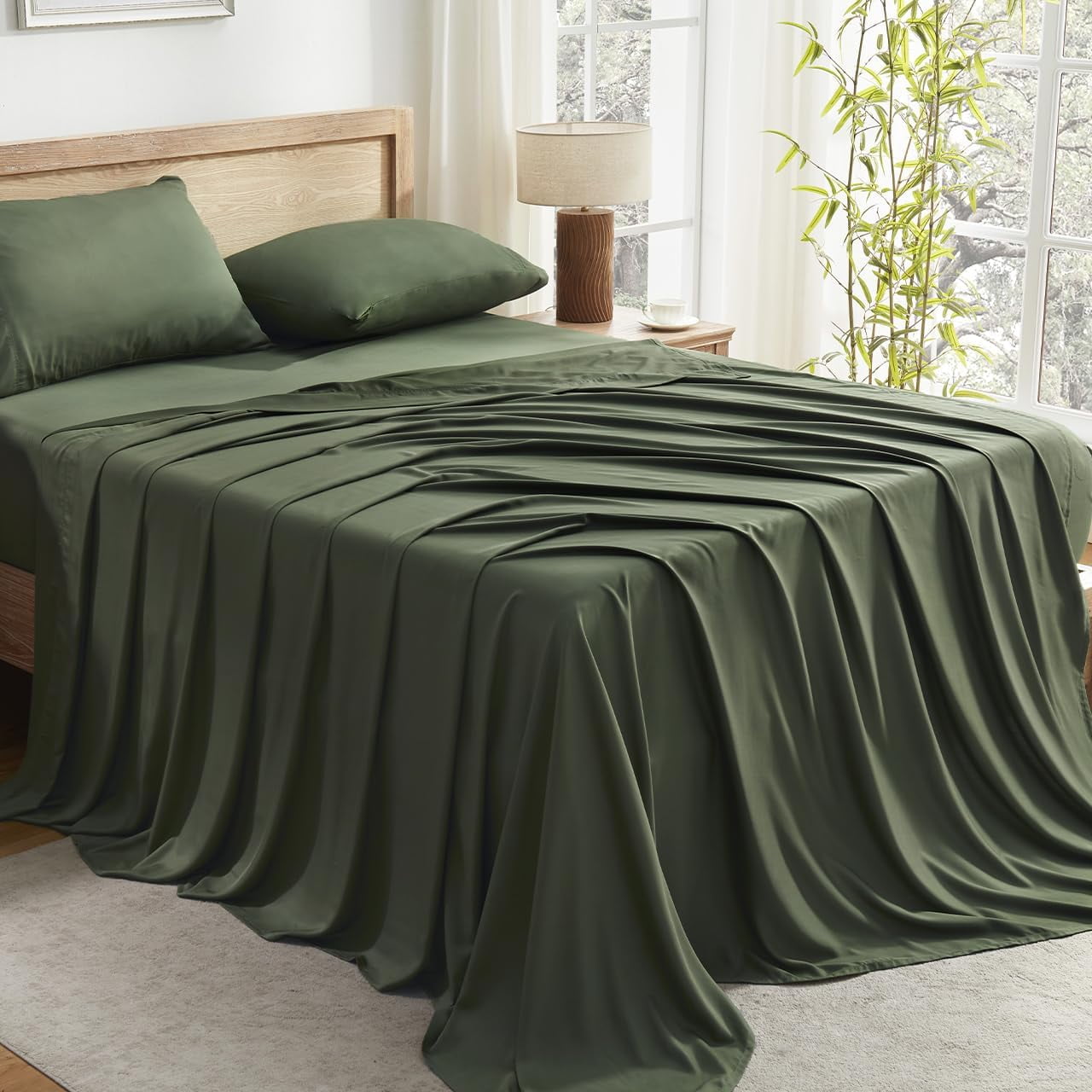 Dark Olive Green Full Size Bed Sheets, 100% Bamboo Viscose Cooling ...