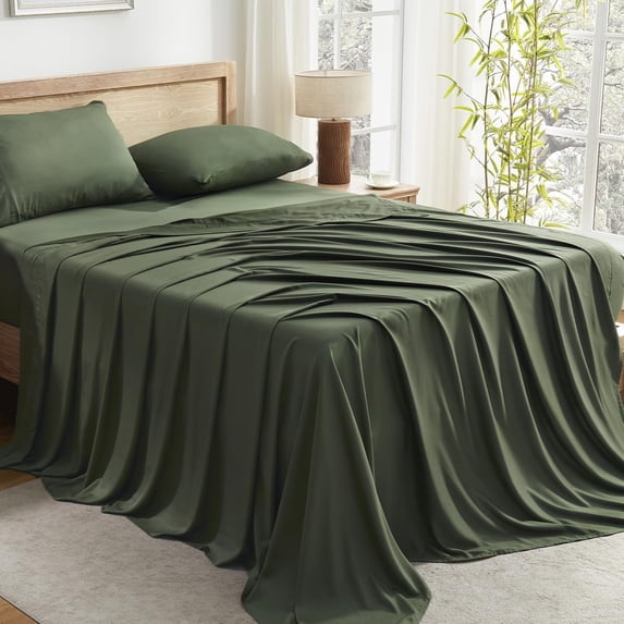 Dark Olive Green Full Size Bed Sheets, 100% Bamboo Viscose Cooling ...