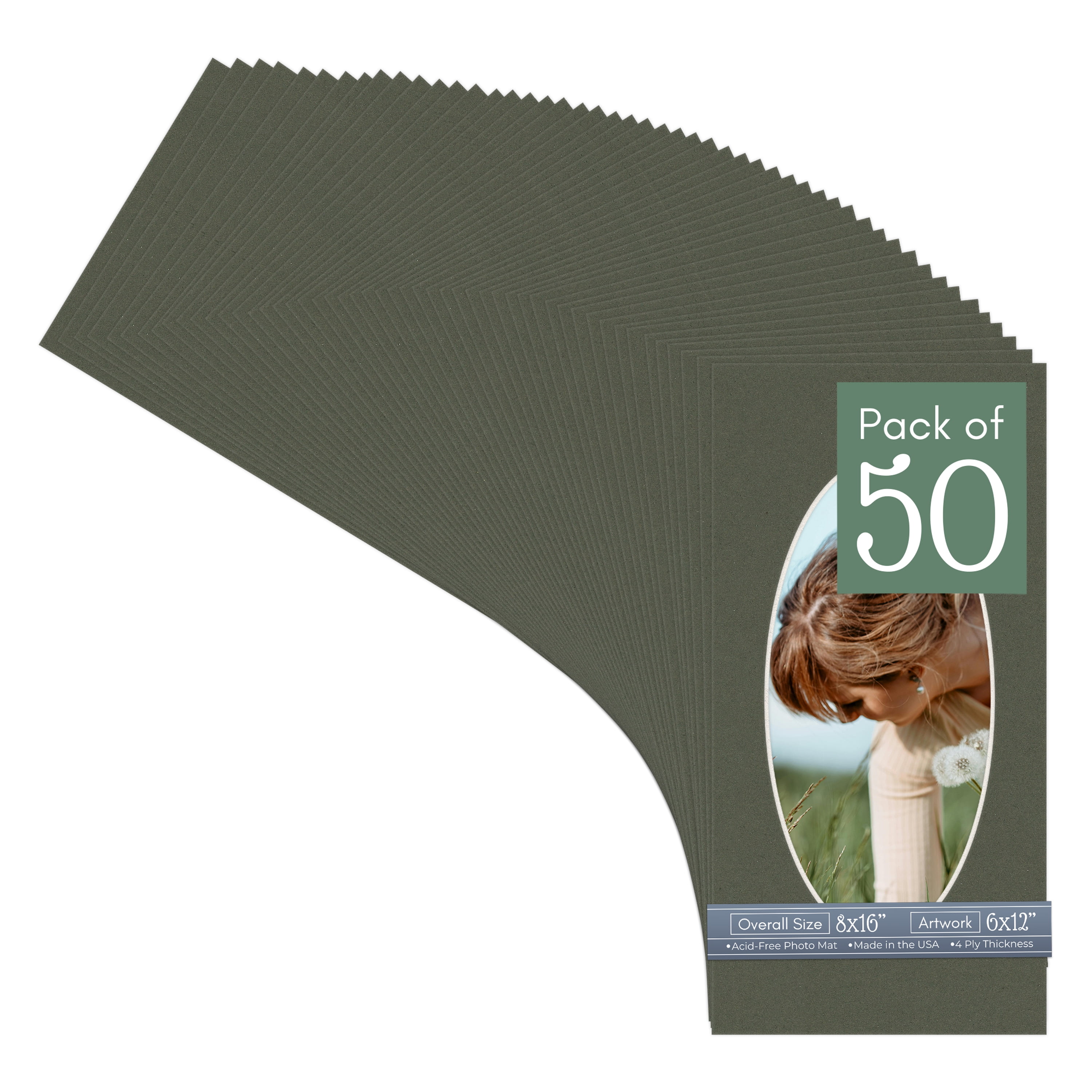 Dark Olive Green Picture Frame Mat for 8x16 Frames - Oval Opening for ...