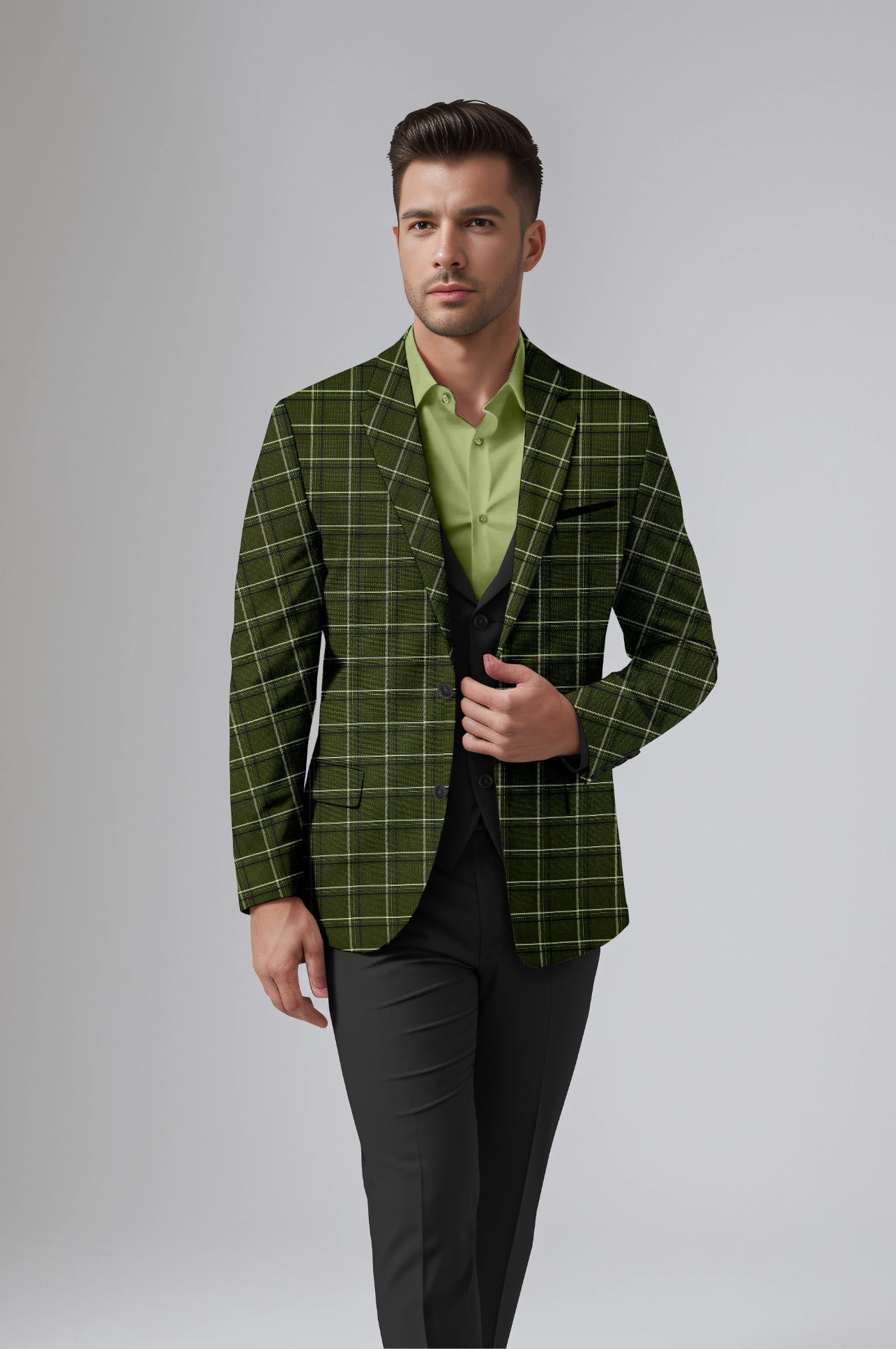 Dark Olive Men's Party Checkered Suit Jacket Slim Fit Blazer - Walmart.com