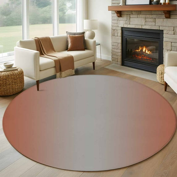 Dark Orange Grey Ombre Round Area Rug 6 FT, Non Slip Bedroom Area Rug ...