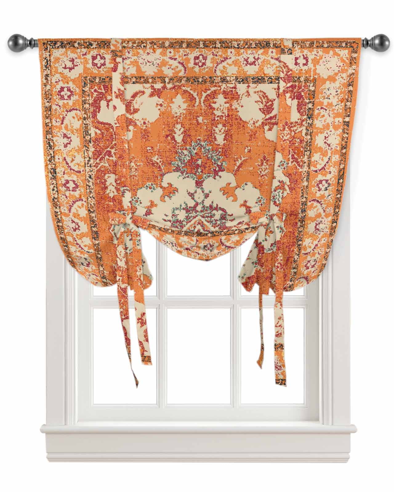 Dark Orange Southwest Tie Up Curtains for Kitchen Bathroom Bedroom ...