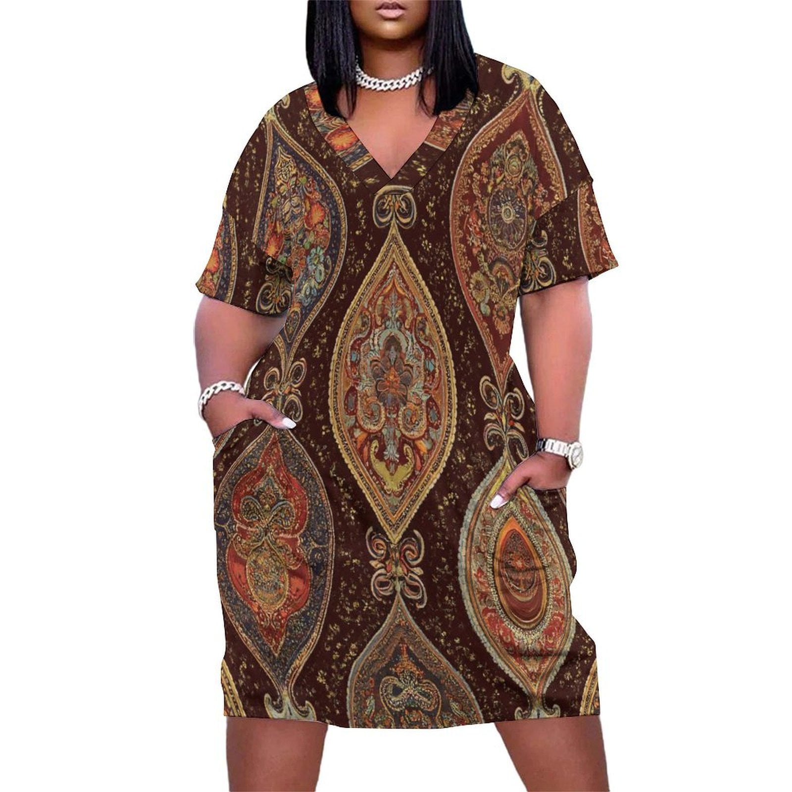 Dark Paisley Rich Pattern Loose Pocket Dress Dresses Summer Summer dark-paisley-rich-pattern-loose-pocket-dress-dresses-summer-summer