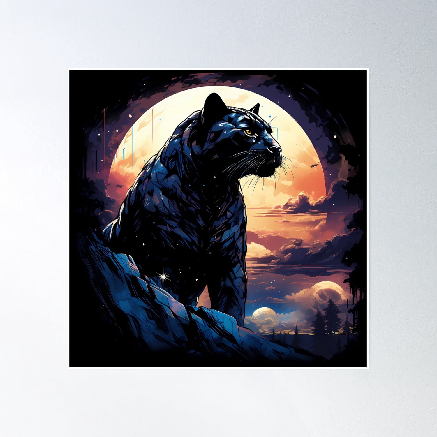 Dark Panther On The Moon Poster Wall Art, Modern Wall Decor, 30x30 ...
