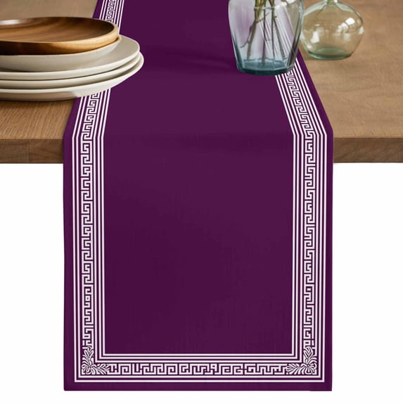 Dark Pink Abstract Art Table Runner, Geometric Greek Key Country Farm ...