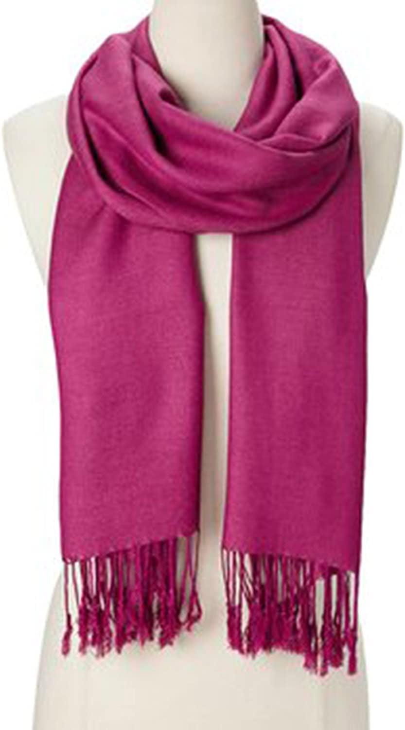Oussum Long Dark Pink Solid Pashmina Silk Wrap Scarf Women's Warm ...