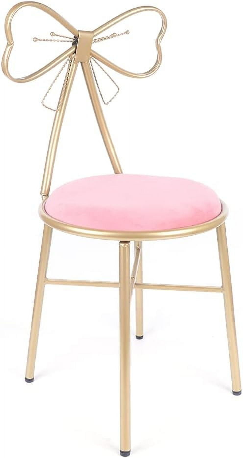 Dark Pink Velvet Bowknot Backrest Girl's Room Metal Dressing Table ...