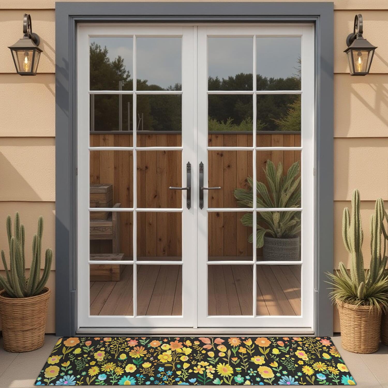 Dark Pioneer Flower Pattern Door Rugs,Washable Non Slip Door Mats ...