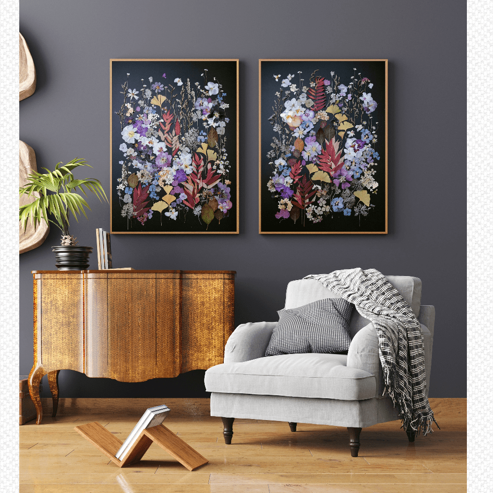 Dark Pressed Flower Botanical Poster Prints , Stretched Canvas ...