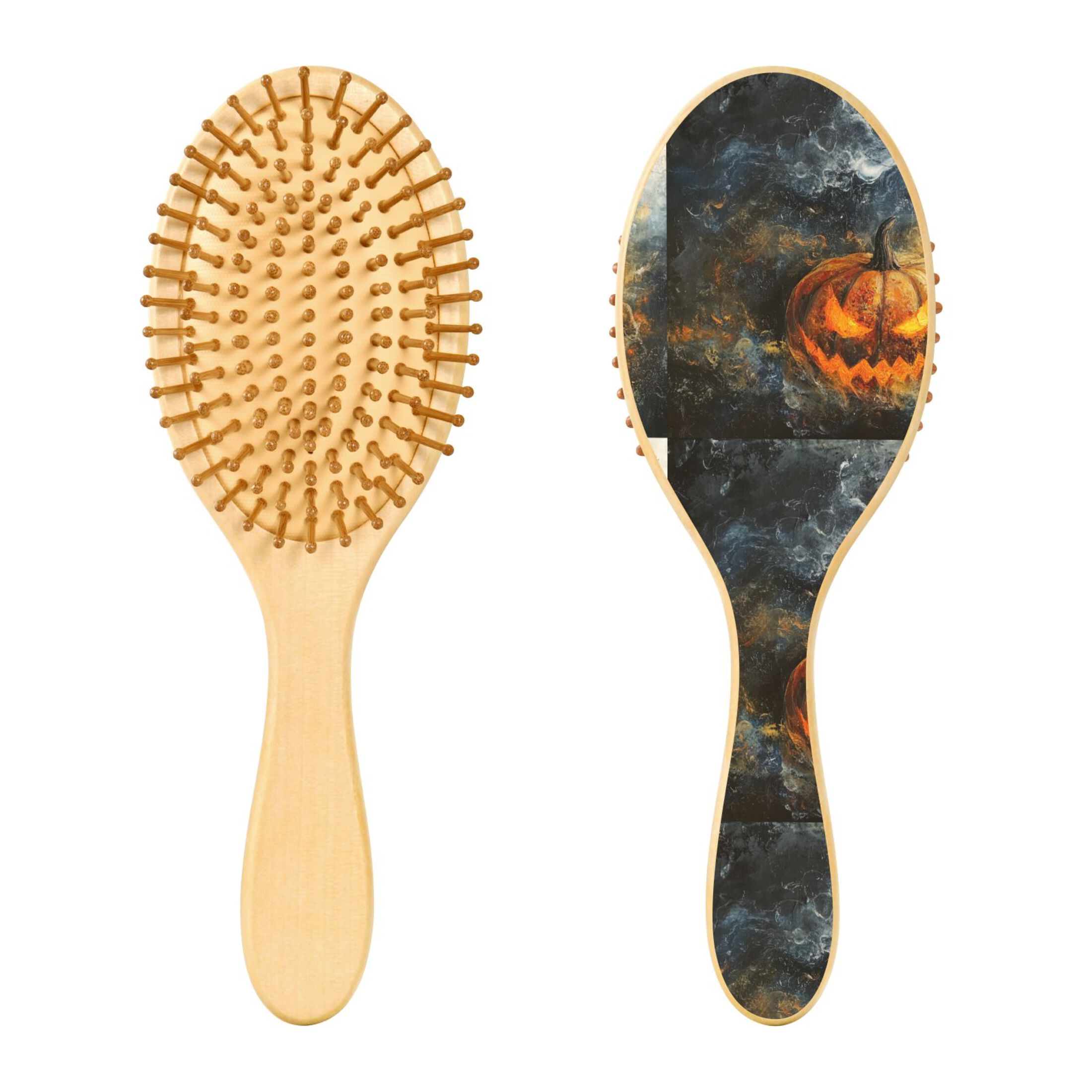 Dark Pumpkin Oil Painting Wooden Hair Brush Natural Detangling Brush ...