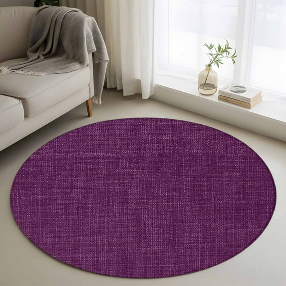 Dark Purple 3ft Round Rug, Farmhouse Burlap Solid Brown Color Modern ...