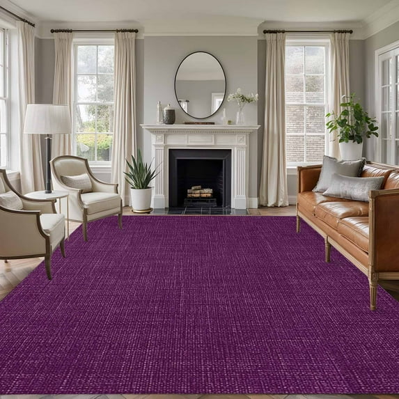 Dark Purple Area Rugs 5x7 for Living Room, Farmhouse Burlap Solid Brown ...