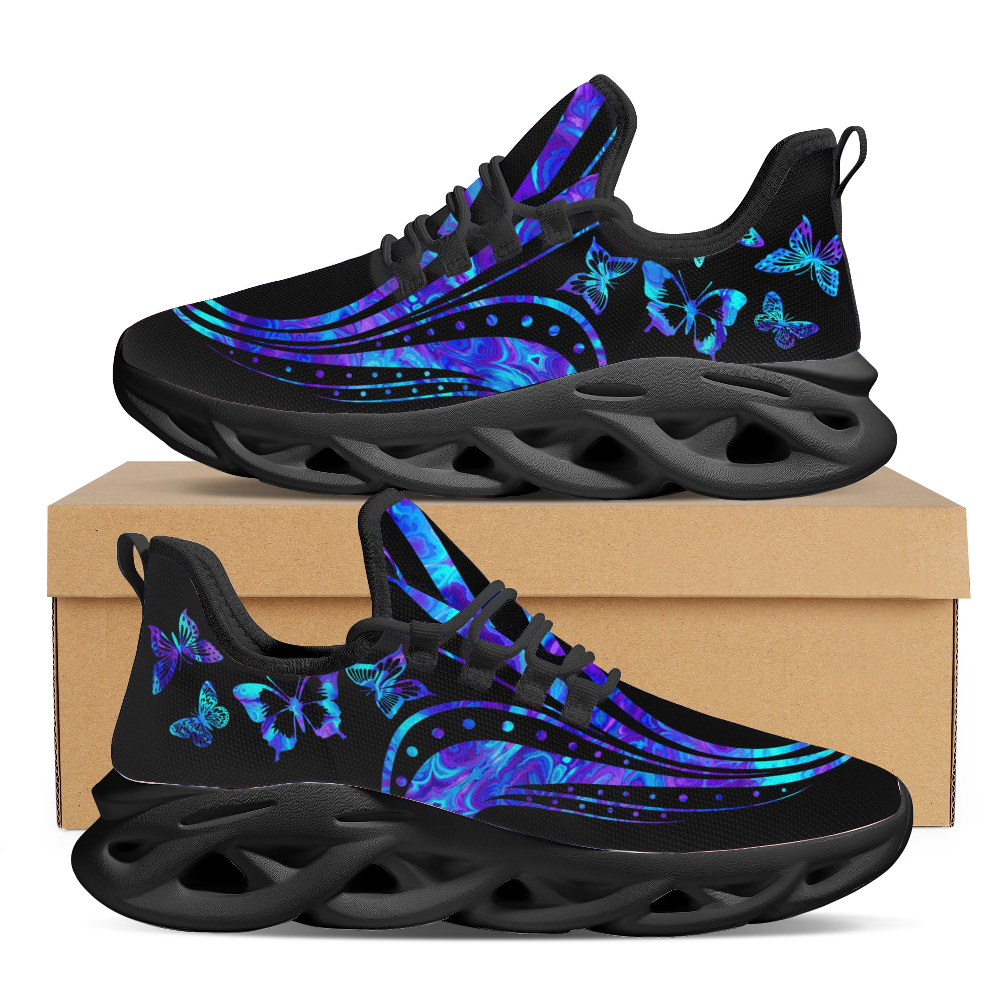 Dark Purple Butterflies Floral 3D Design Women Mesh Sneakers ...