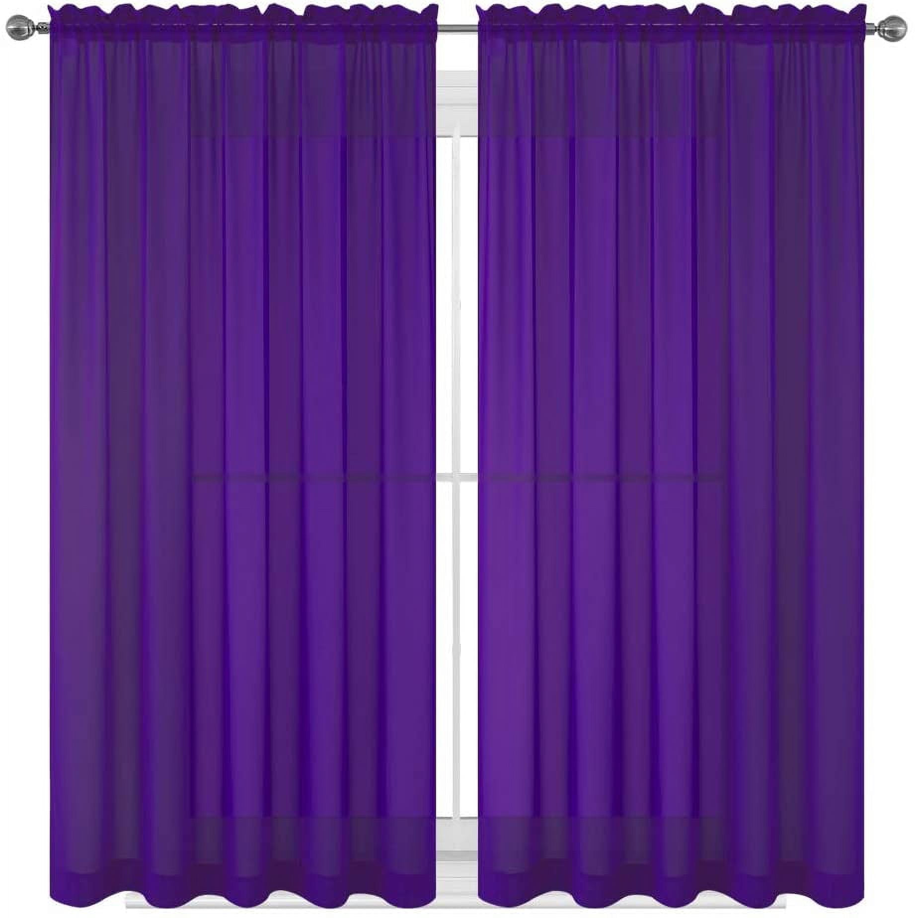 Elegance Dark Purple Sheer Voile Window Curtains for Bedroom & Kitchen ...