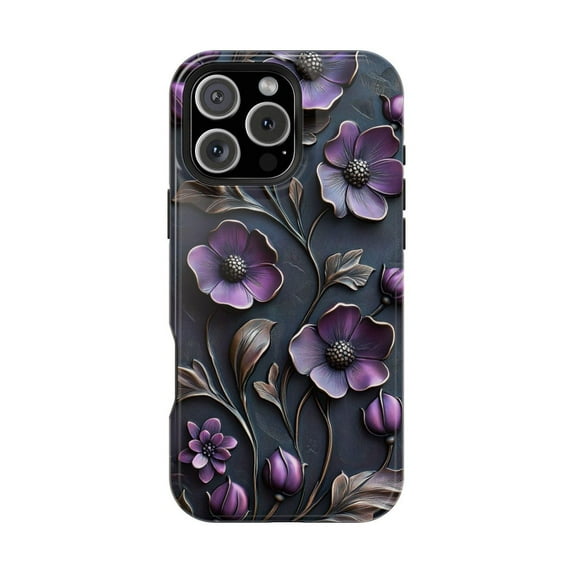 Dark Purple Floral Vine Pattern Design with iPhone 17 to 11 Pro Max ...