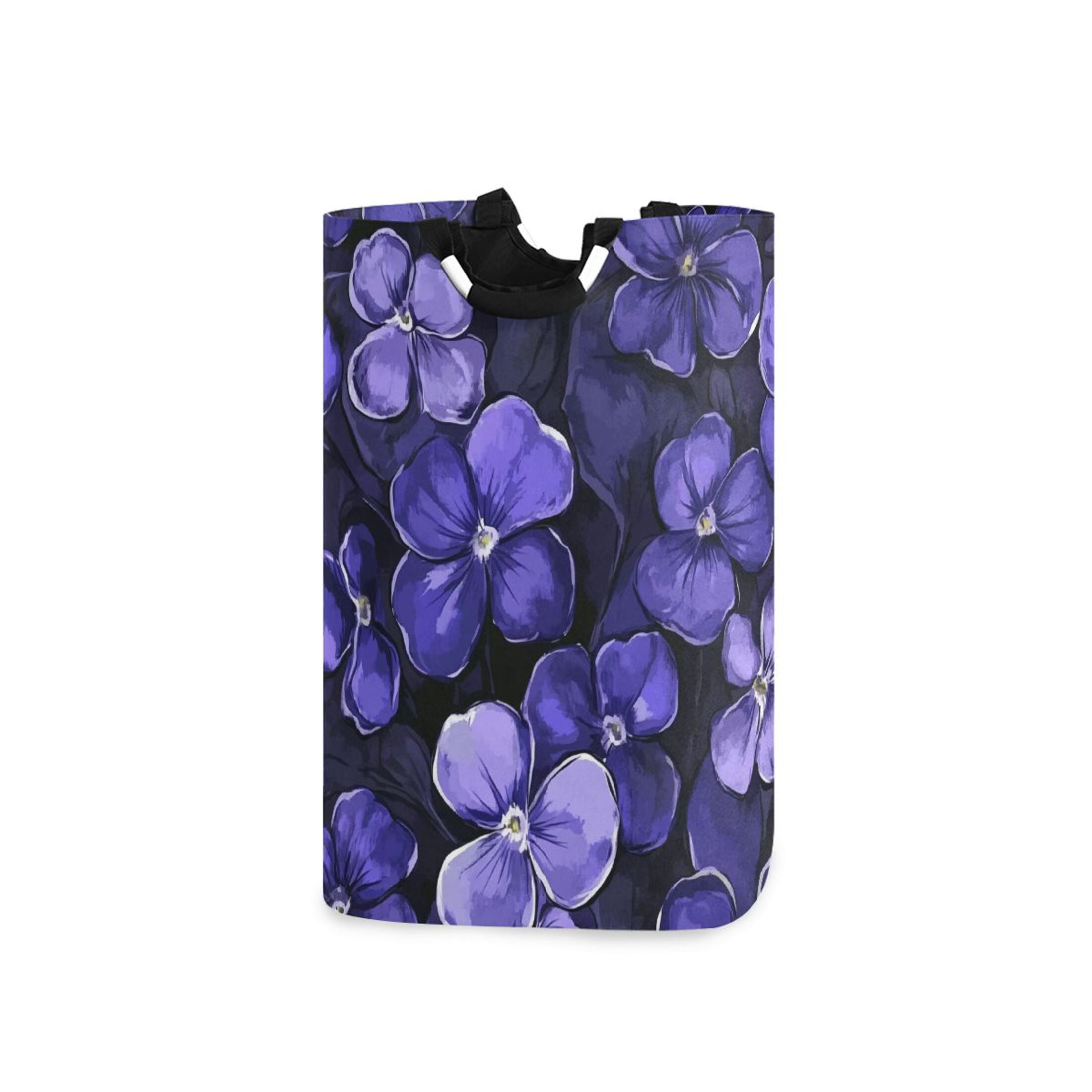 Dark Purple Flower Laundry Basket with Handles 50L Collapsible Laundry ...