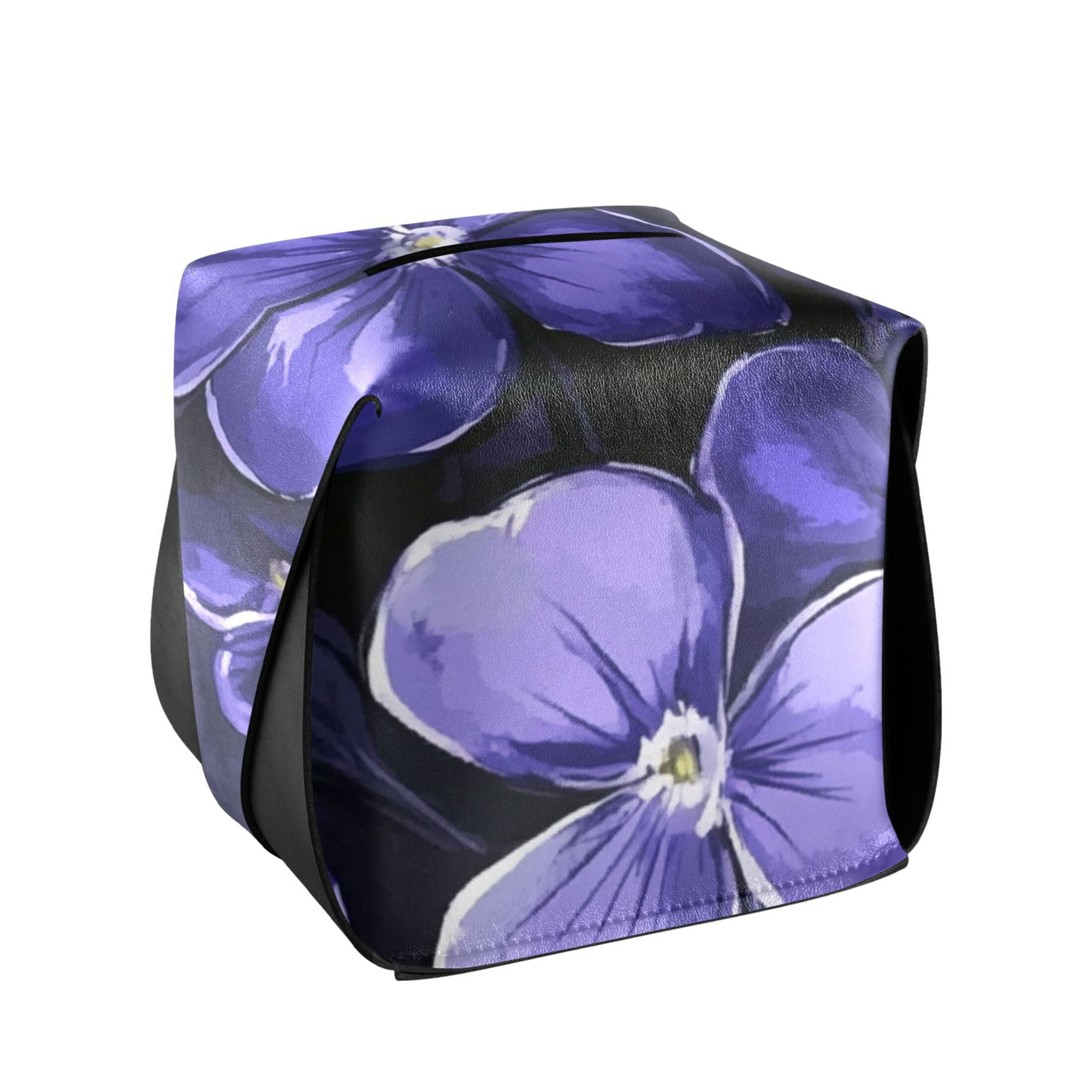 Dark Purple Flower Tissue Box Cover Leather Square Rectangle Tissue Box ...