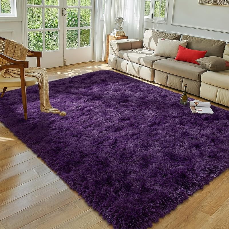 Dark Purple Fluffy Rug for Bedroom, Cozy Kids Girls Area Rugs for ...
