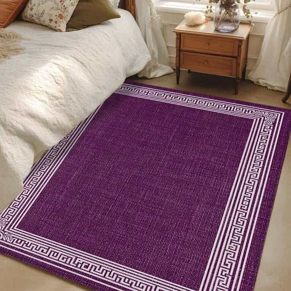 Dark Purple Geometric 2.7x5 Area Rugs, White Greek Key Design Burlap ...