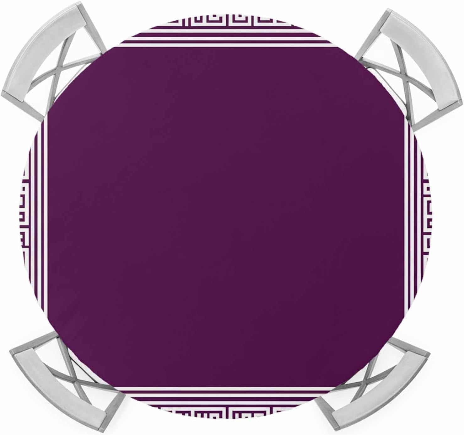 Dark Purple Geometric Round Fitted Tablecloth with Elastic Edge, White ...