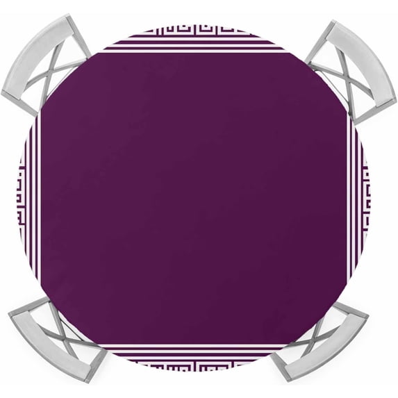 Dark Purple Geometric Round Fitted Tablecloth with Elastic Edge, White ...