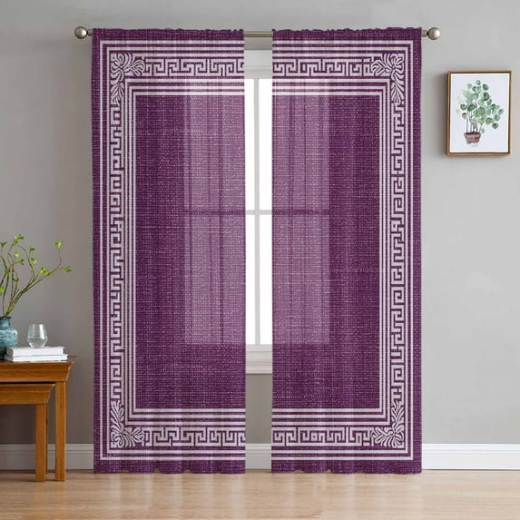 Dark Purple Geometric Semi Sheer Window Curtains 72 Inches Long, White ...