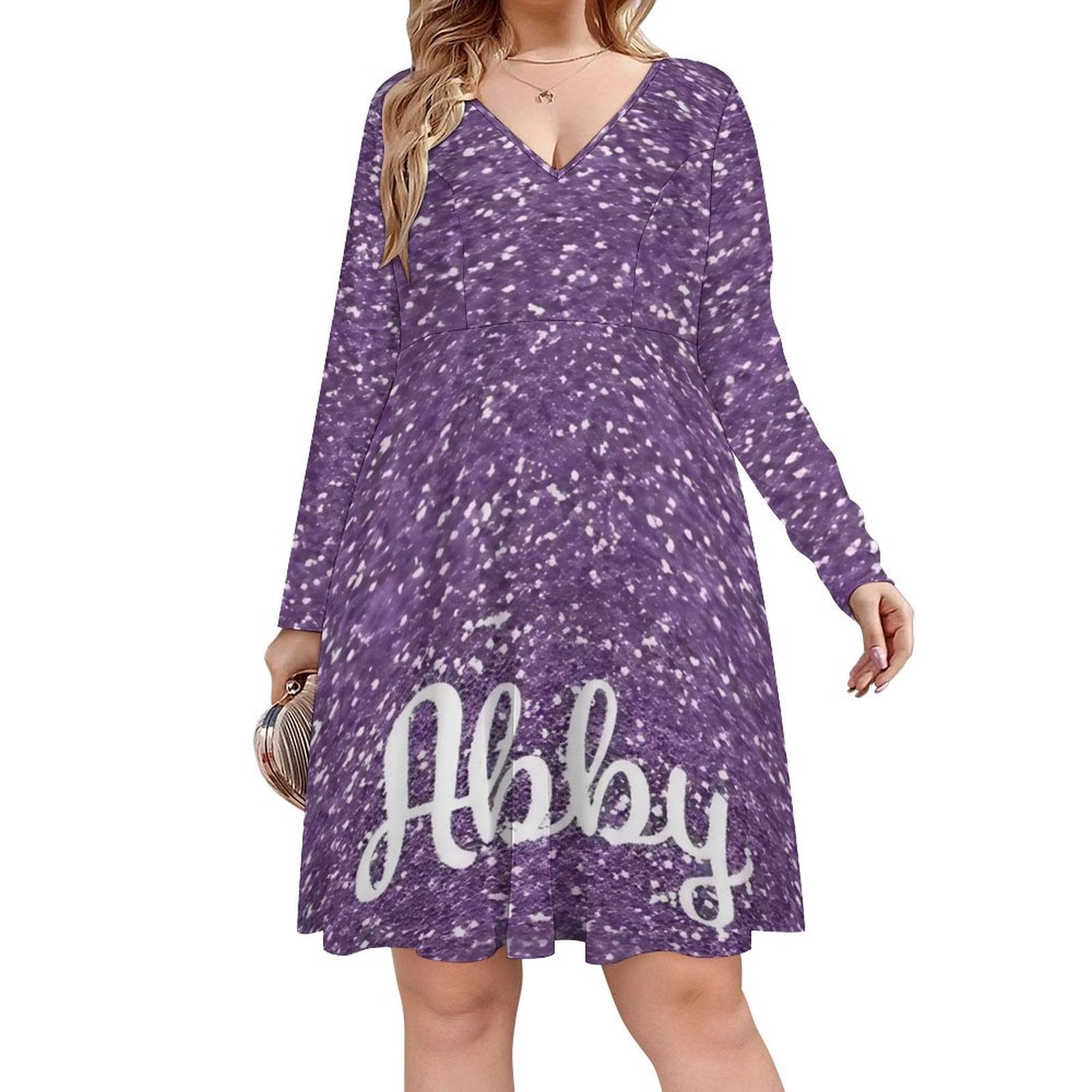 Dark Purple Glitter Long Sleeve Dresses For Women Vintage Elegant Party ...