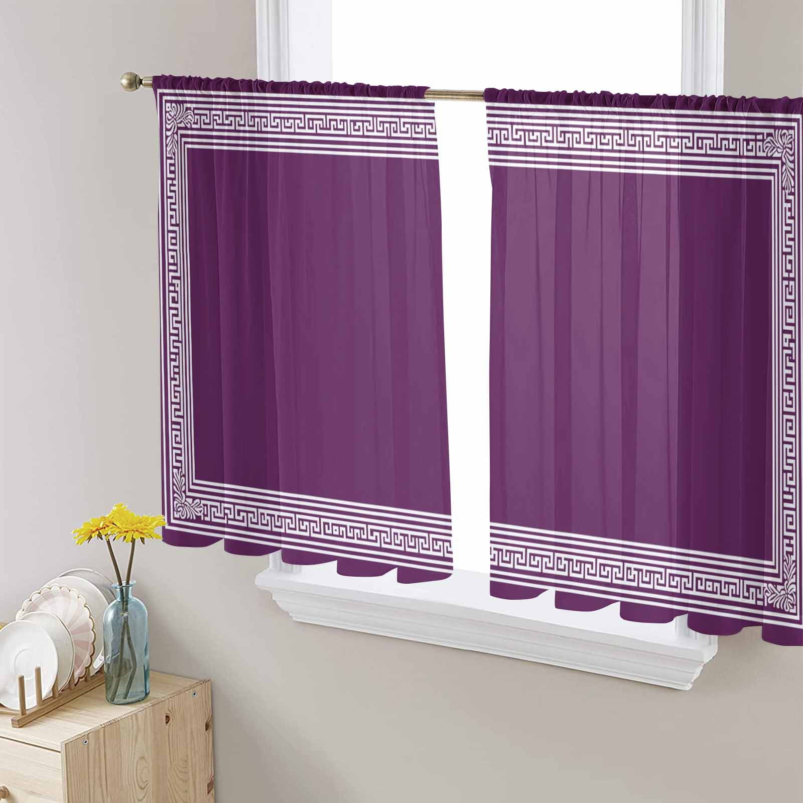 Dark Purple Greek Key Sheer Curtains 54 Inches Length 2 Panels Set ...