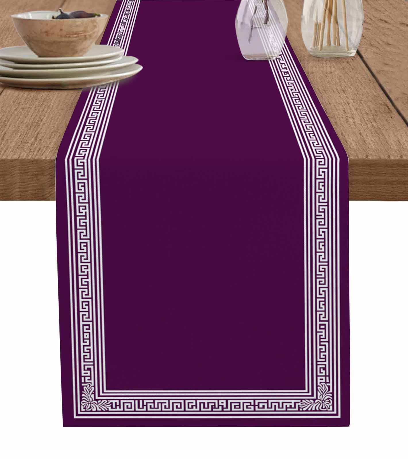 Dark Purple Greek Key Table Runner 120 Inches, Geometric Greece Ancient ...
