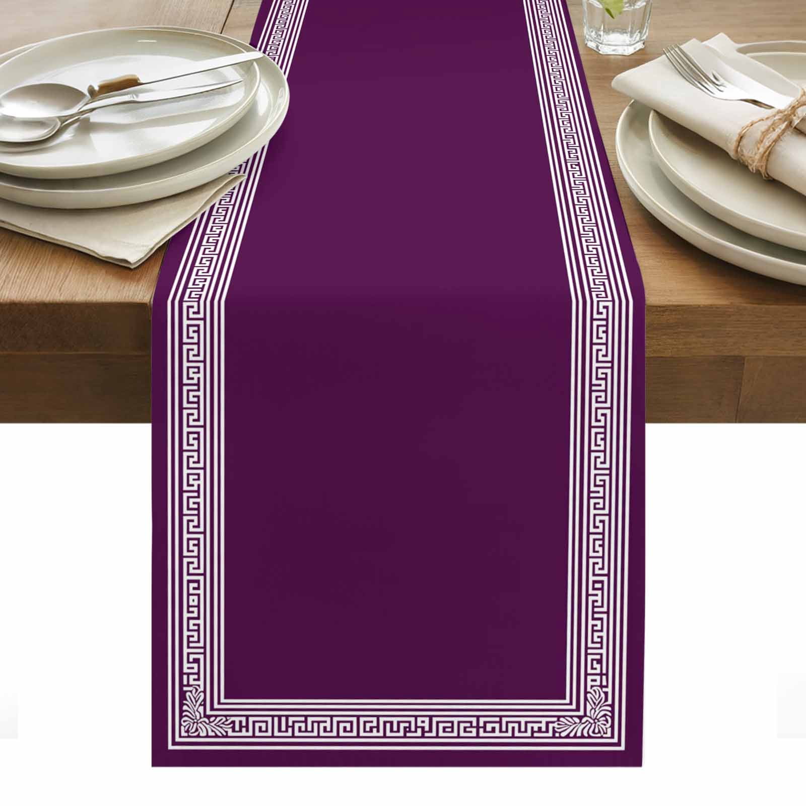 Dark Purple Greek Key Table Runner - 70 Inch Long, Kitchen Dining Table ...