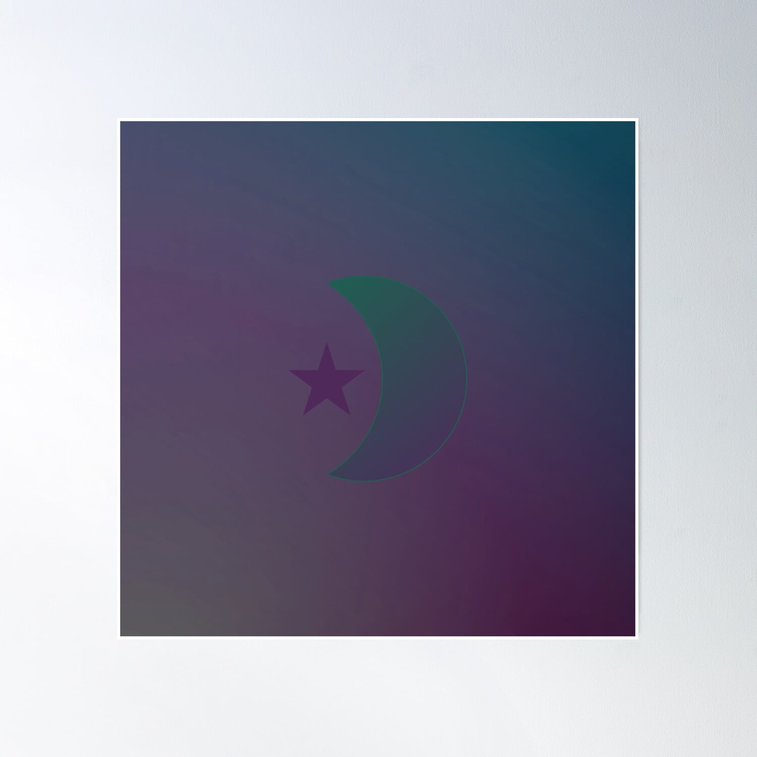 Dark Purple/Green Gradient Crescent Moon In Sky Poster Wall Art, Modern ...