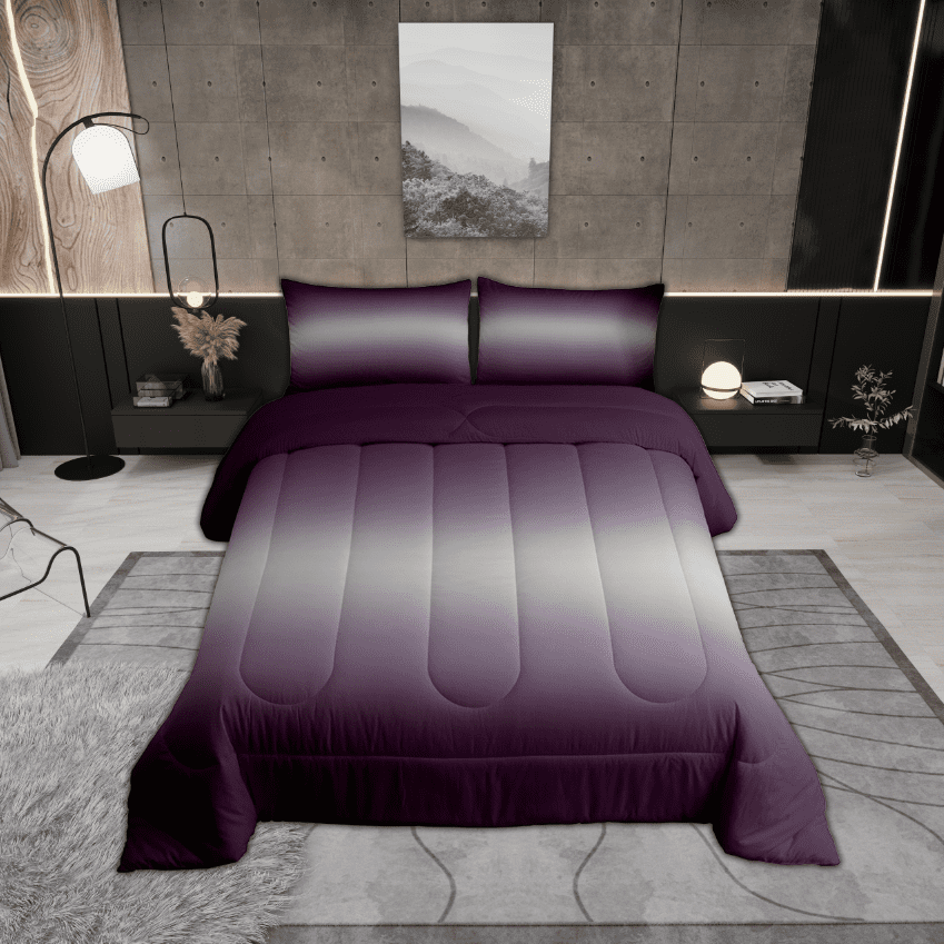 Dark Purple and Greyish Bedding Colorful Gradient Comforter Set King, Watercolor Art Duvet Set ...