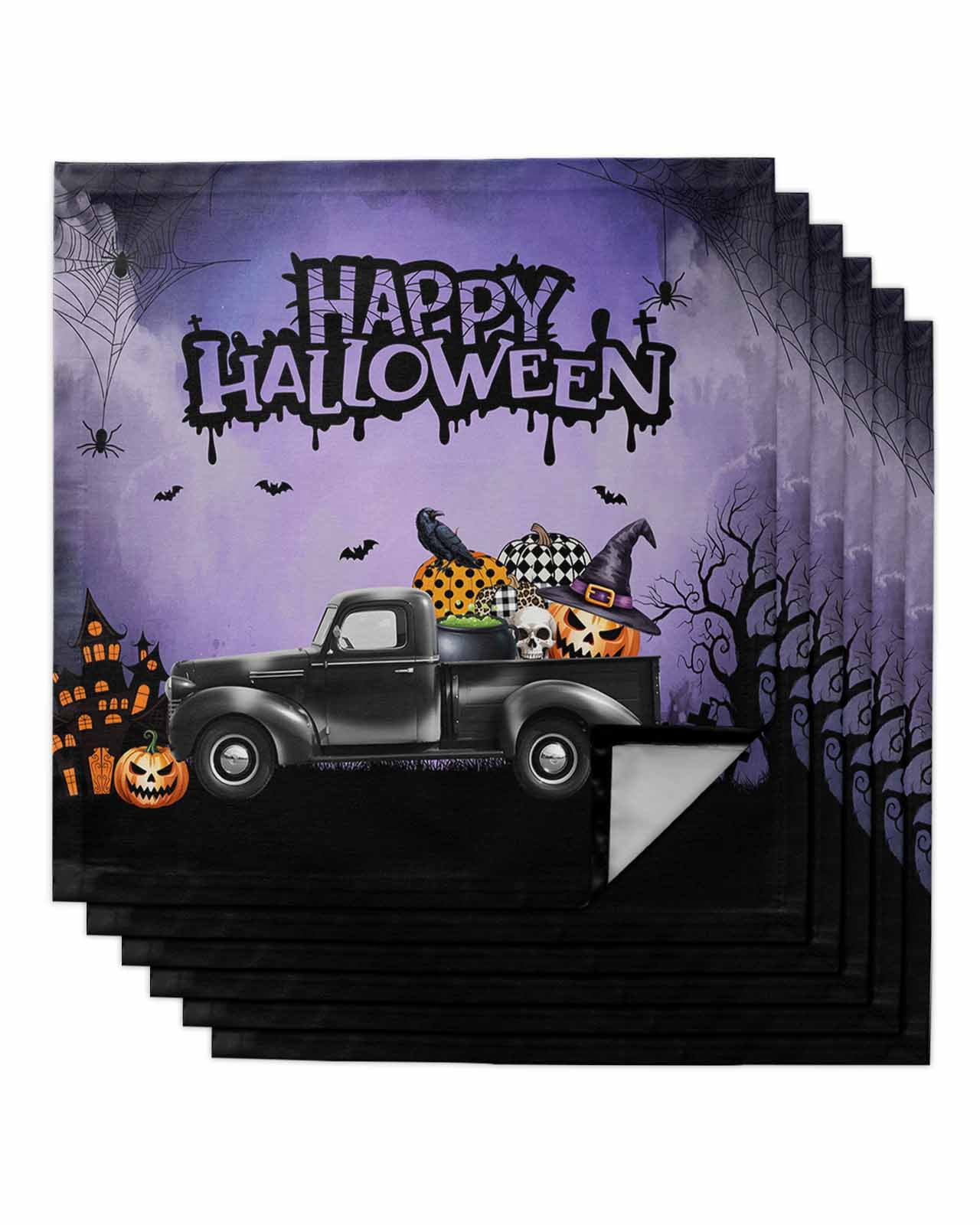 Dark Purple Halloween Cloth Napkins Set of 6 Reusable Dinner Napkins ...