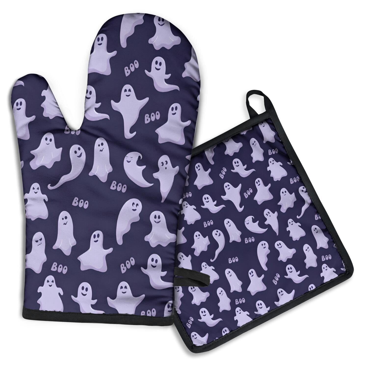 Dark Purple Halloween Ghosts with Boo Kitchen Oven Mitt and Pot Holder ...