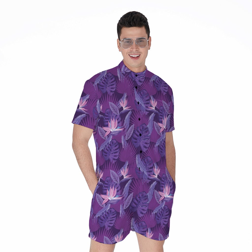 Dark Purple Hawaiian Tropical Short Sleeve Men'S Rompers, Tropical ...