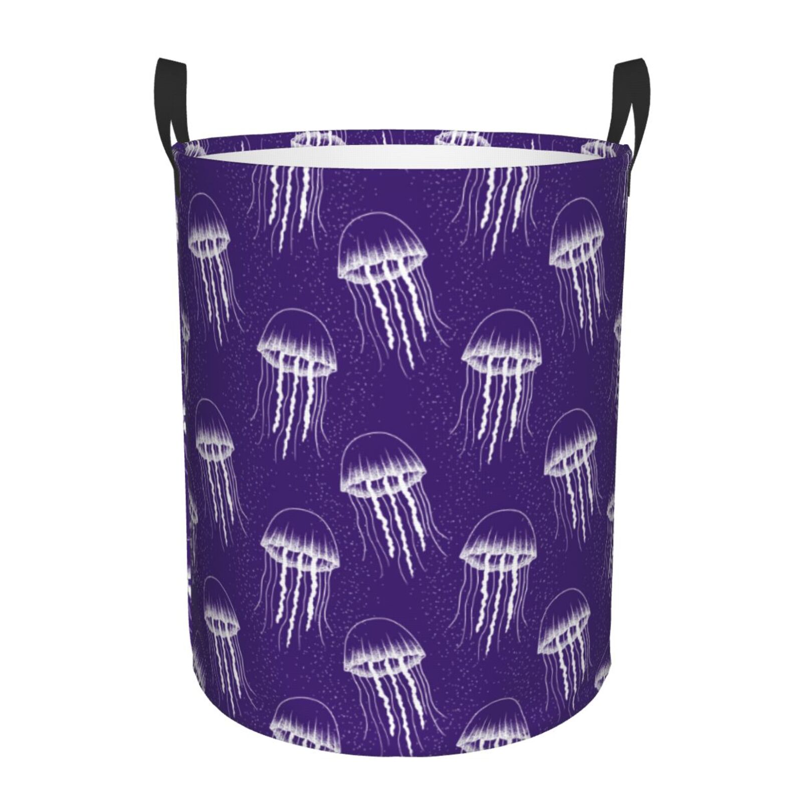 Dark Purple Jellyfish Laundry Basket with Handles - Freestanding ...
