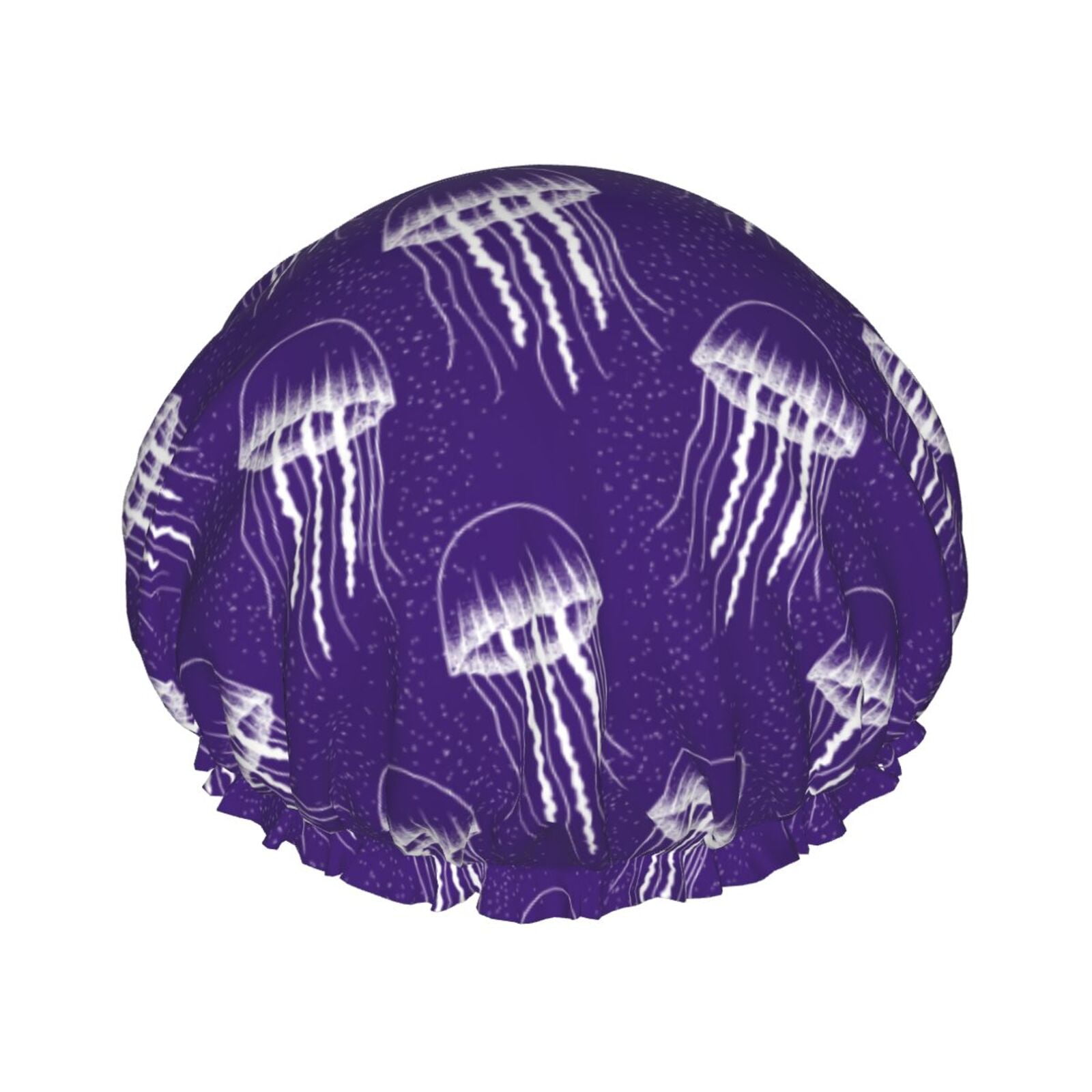 Dark Purple Jellyfish Shower Cap, Reusable Bath Hair Hat for all Hair ...