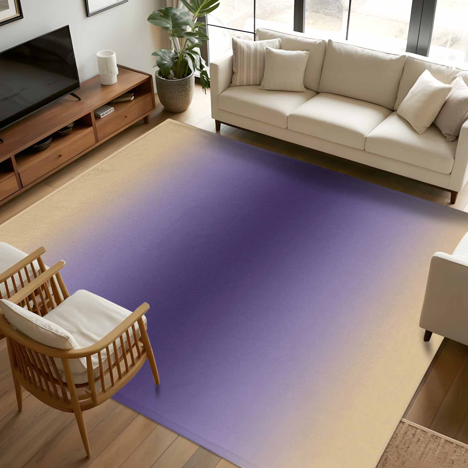 Dark Purple Khaki Ombre 8x10 Area Rugs, Modern Abstract Art Gradient ...