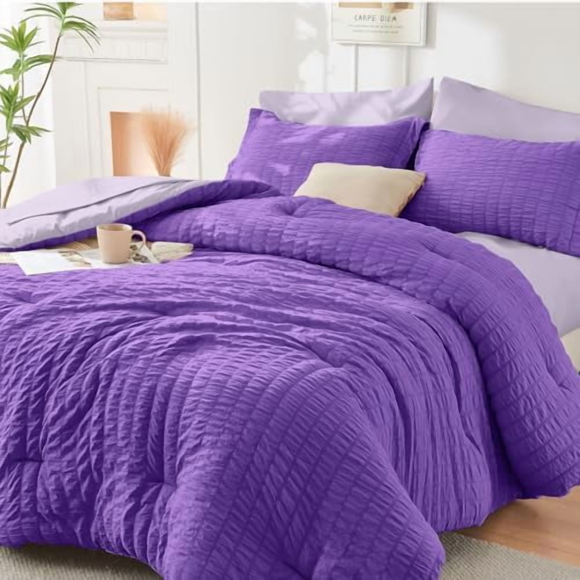 Dark Purple/Lavender Full Size Comforter Sets Seersucker 7 Pieces, All ...