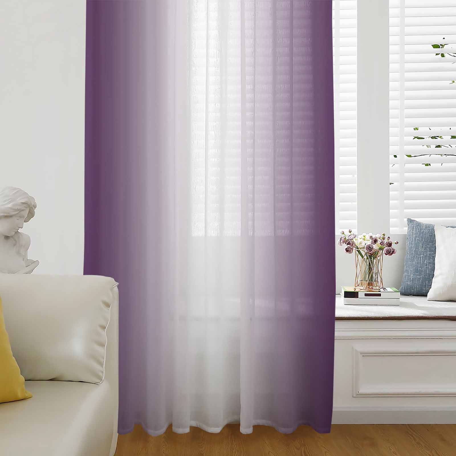 Dark Purple Ombre Sheer Curtains 54 Inch Length, Light Filtering Voile ...