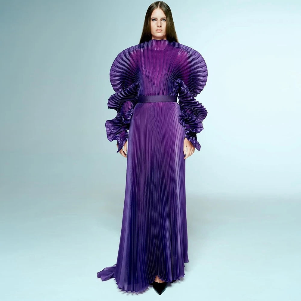 Dark Purple Pleated Dress - Walmart.com
